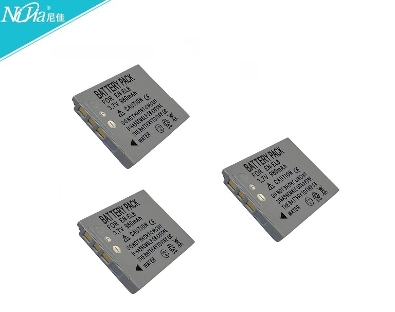 Nijia 3 PCS NIKON EN-EL8 Lithium-Ion Battery Pack 代用鋰電池 (3.7V, 980mAh ...