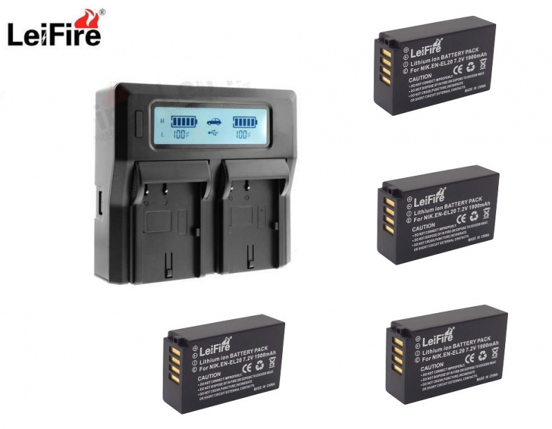 LEIFIRE 4 Pcs NIKON EN-EL20A / EL20 Lithium-Ion Batteries With AC Dual ...