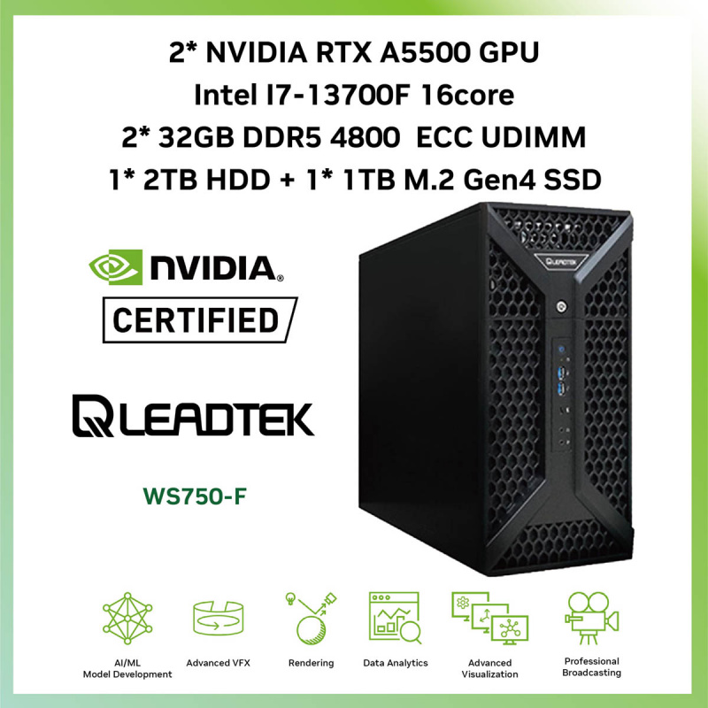 Leadtek NVIDIA Certified Winfast Workstation 工作站 (i7-13700F, 64GB+1TB SSD+2TB HDD, RTX A5500 ...