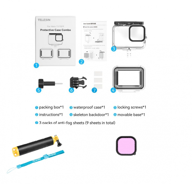 TELESIN Professional 45M Diving Waterproof Case Combo With Floating ...