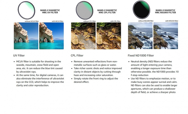 K&F Concept Quick Swap System 4-in-1 Nano-X Series Magnetic UV + CPL + ND1000 Lens Filter Kit 磁吸 ...