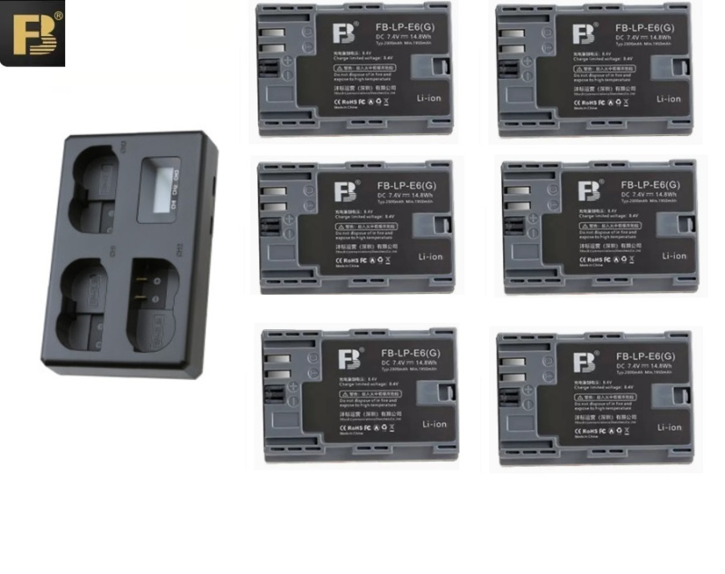 FB 灃標 6 PCS LP-E6(G) Lithium-Ion Batteries With LCD Display Triple Charger 六電池連三充電機 (7.4V ...