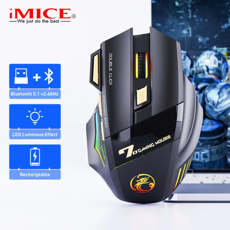 iMICE Wireless 2.4G + Bluetooth - Rechargeable Gaming Mouse with RGB ...