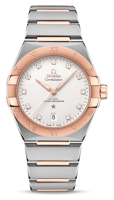 Omega 歐米茄 39mm 星座系列 Co-Axial Master Chronometer 銀色鑲鑽錶面不銹鋼‑Sedna金錶殼及鏈帶腕錶 ...