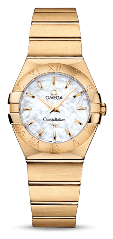Omega 27mm Constellation Quartz 星座系列 白色錶面黃金錶殼石英腕錶 123.50.27.60.05.002 ...