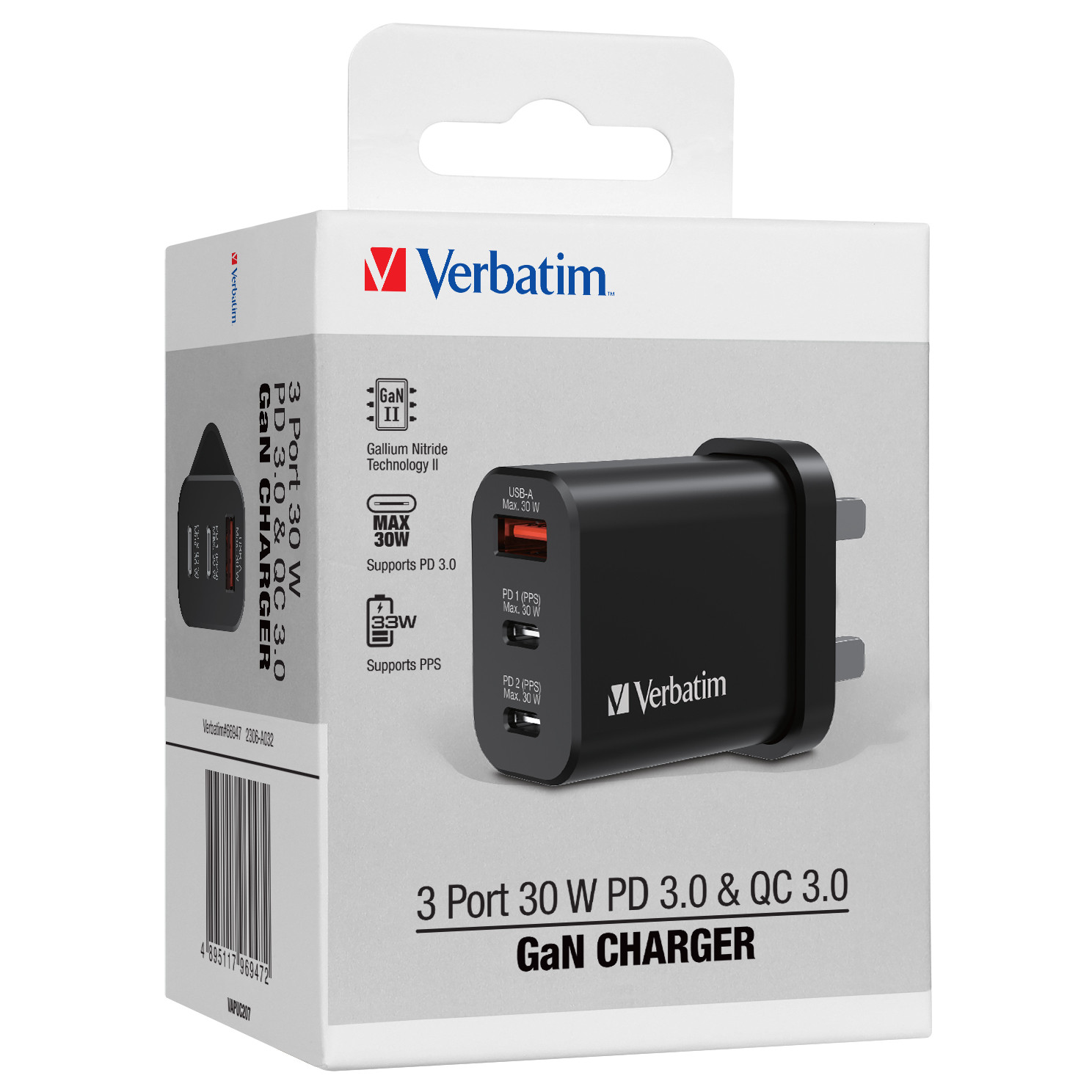 Verbatim 3端口 30W PD 3.0 & QC 3.0 GaN 充電器 66947 價錢、規格及用家意見 - 香港格價網 Price ...