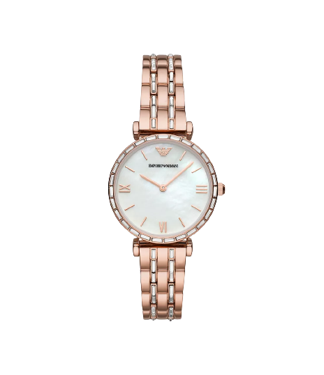 Armani 32mm 白色珍珠母貝錶盤玫瑰金不銹鋼女裝手錶 AR11294 價錢、規格及用家意見 - 香港格價網 Price.com.hk