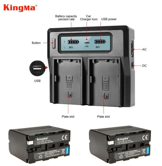 KINGMA 2 Pcs L-Series Info-Lithium Battery Pack With Dual-Bay LCD ...