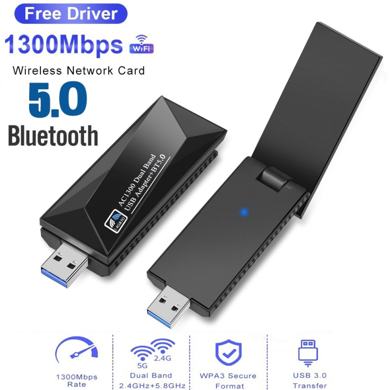 CyberTech AC1300 1300Mbps USB3.0 WiFi + Bluetooth 5.0 Adapter 雙頻 2.4G/5 ...