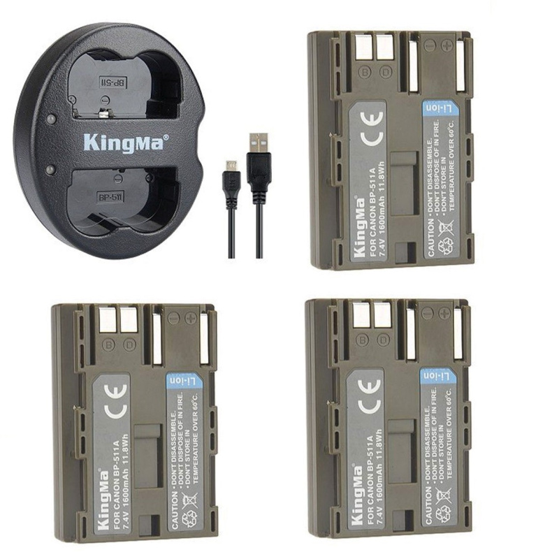 KINGMA 3 Pcs CANON BP-511 / BP-511A Fully Decoded Lithium-Ion Batteries ...