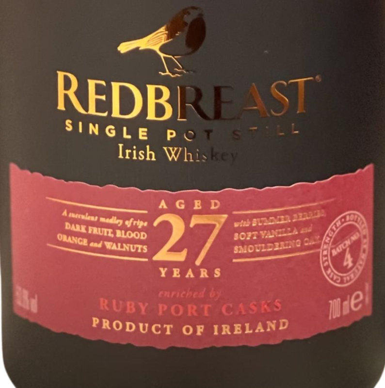 Redbreast 27 Years Old Batch 4 Ruby Port Casks Single Pot Still Irish ...