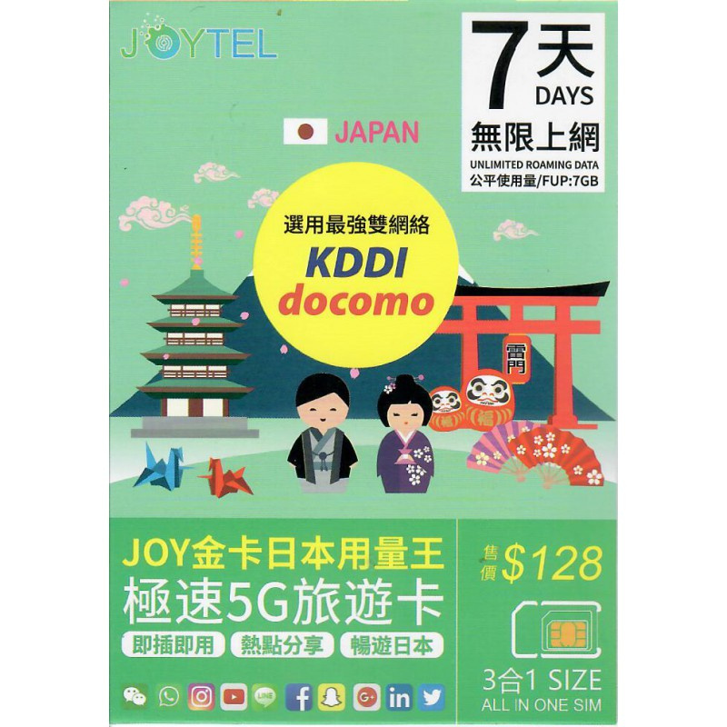JOYTEL 日本全網通 7日7GB(首7GB高速數據) 雙網絡 無限5G/4G旅遊卡 價錢、規格及用家意見 - 香港格價網 Price.com.hk
