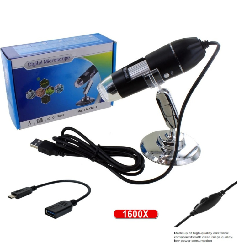 Digital 1600X HD USB Digital Microscope With Stand - USB, OTG and Micro ...