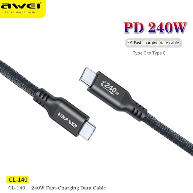 Awei Type C to Type C Cable 240W PD 快充數據充電線 (1m) CL-140 價錢、規格及用家意見 - 香港 ...