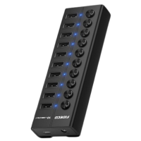 Fideco Powered 10-Port USB Hub USB 3.2 Gen 1 Data Hub with Independent ...