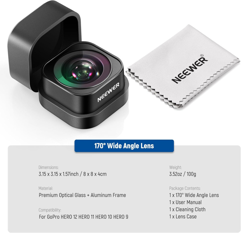 Neewer LS-37 170° Ultra Wide Angle Lens For GoPro Hero 12 / 11 / 10 / 9 ...