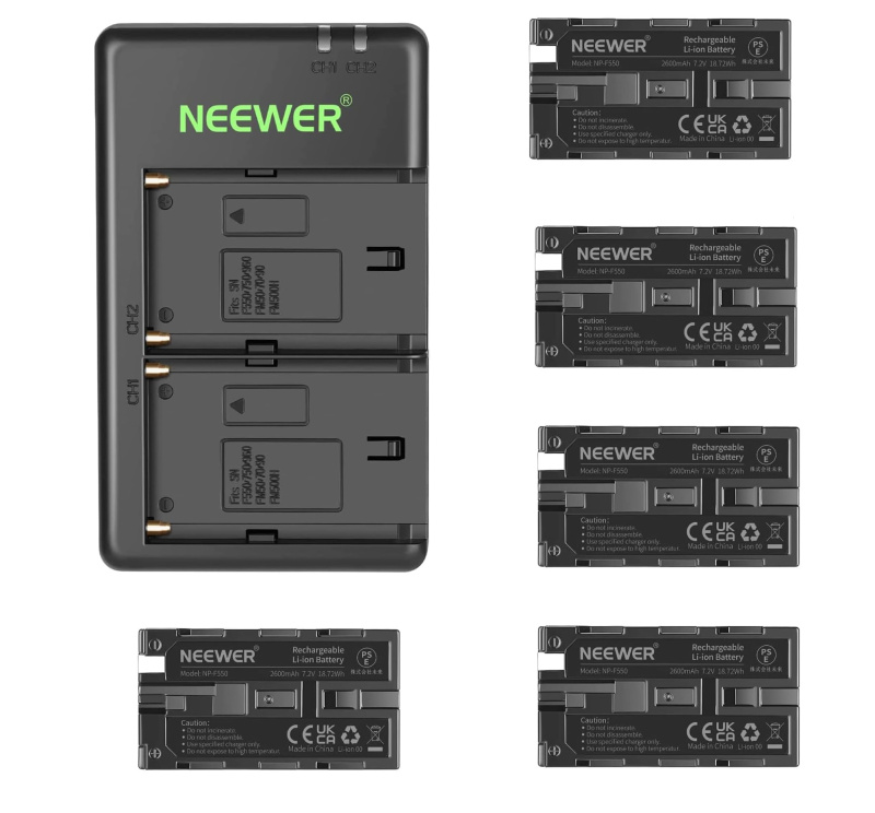 Neewer 5 Pcs NP-F550 Lithium-Ion Batteries With USB Dual Charger 五電池連平放 ...