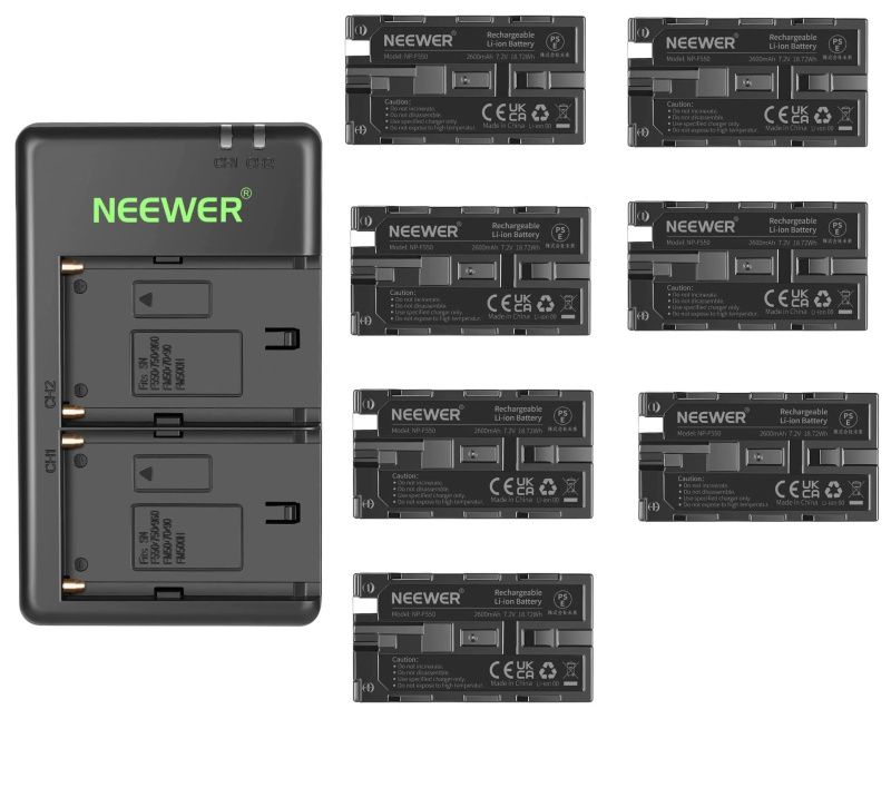 Neewer 7 Pcs NP-F550 Lithium-Ion Batteries With USB Dual Charger 七電池連平放 ...