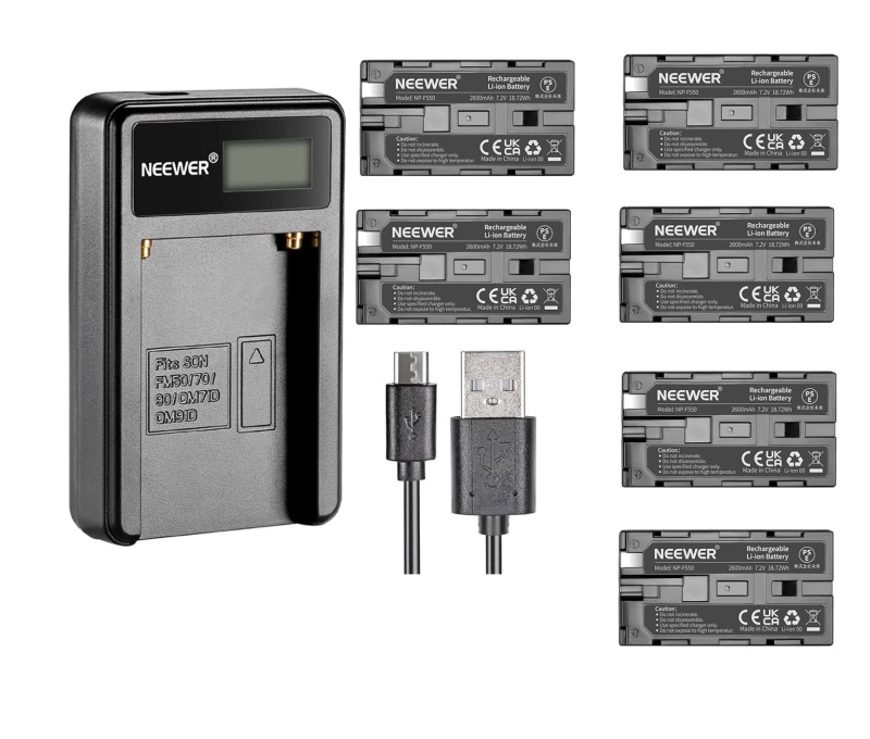 Neewer 6 Pcs NP-F550 Lithium-Ion Batteries With LCD Display USB Charger ...