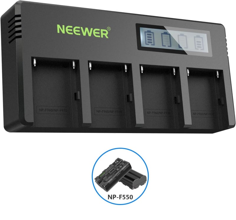 Neewer NP-F550 Lithium-Ion Battery Pack With 4-Bay AC Charger 電池連顯電量四電 ...