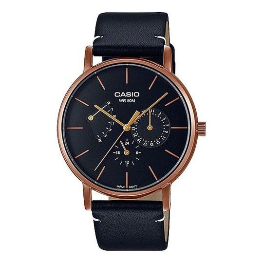 Casio 40mm 黑色錶盤玫瑰金色不鏽鋼石英皮帶手錶 MTP-E320RL-1E 價錢、規格及用家意見 - 香港格價網 Price.com.hk