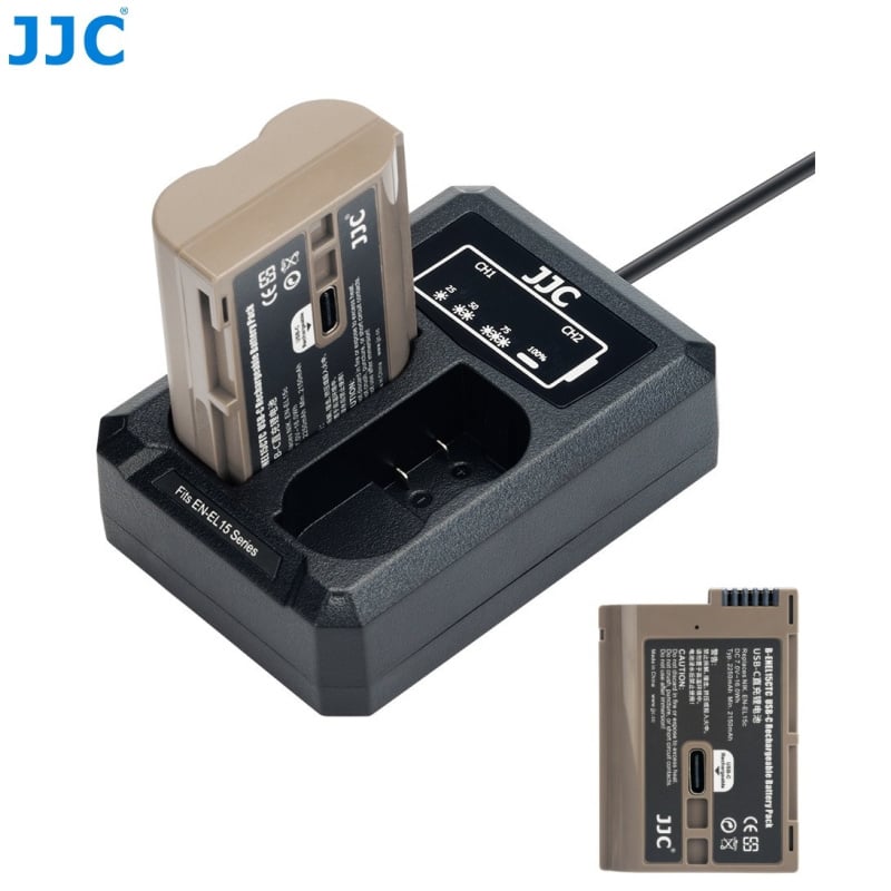 JJC 2 Pcs Nikon EN-EL15c USB-C Rechargeable Lithium-ion Batteries With DCH Battery Charger 兩電池連 ...