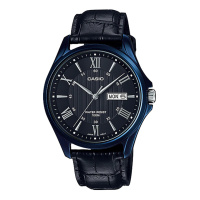 Casio 41mm 黑色錶盤藍色不鏽鋼皮帶男士石英手錶 MTP-1384BUL-1A 價錢、規格及用家意見 - 香港格價網 Price.com.hk