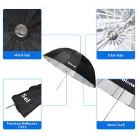 Selens 130cm Parabolic Reflective Umbrella Black Silver (16 Pod) 十六角深拋內 ...