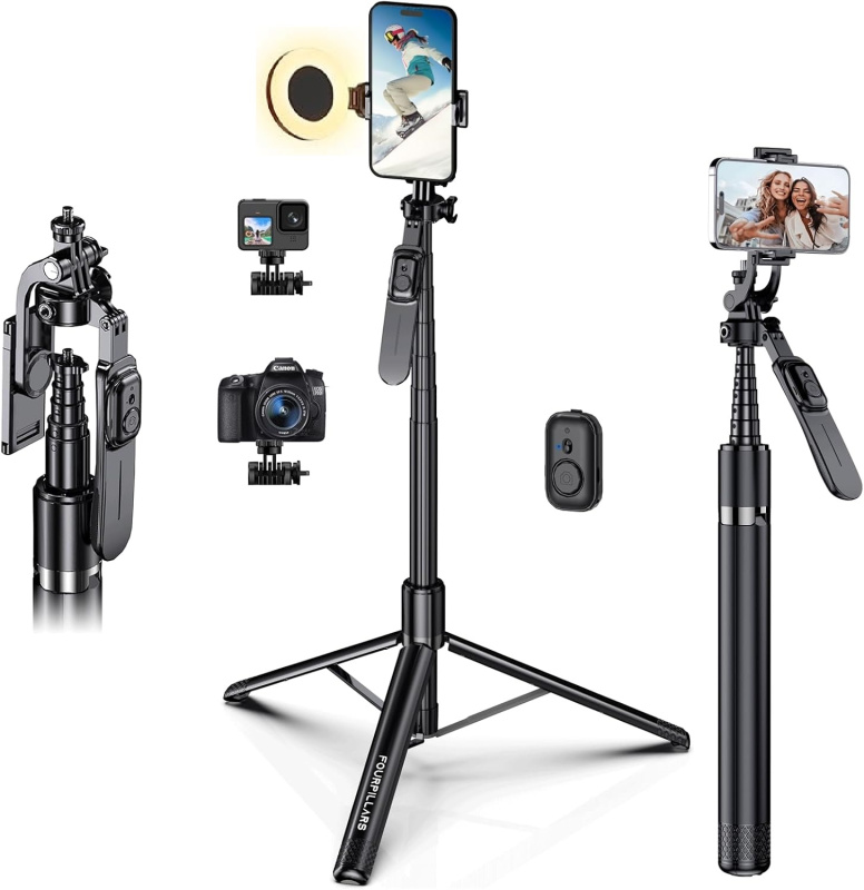 FOCUS 2m All-in-1 Extendable Selfie Stick with Light 2米隱形自拍桿三腳架連補光燈 價錢 ...