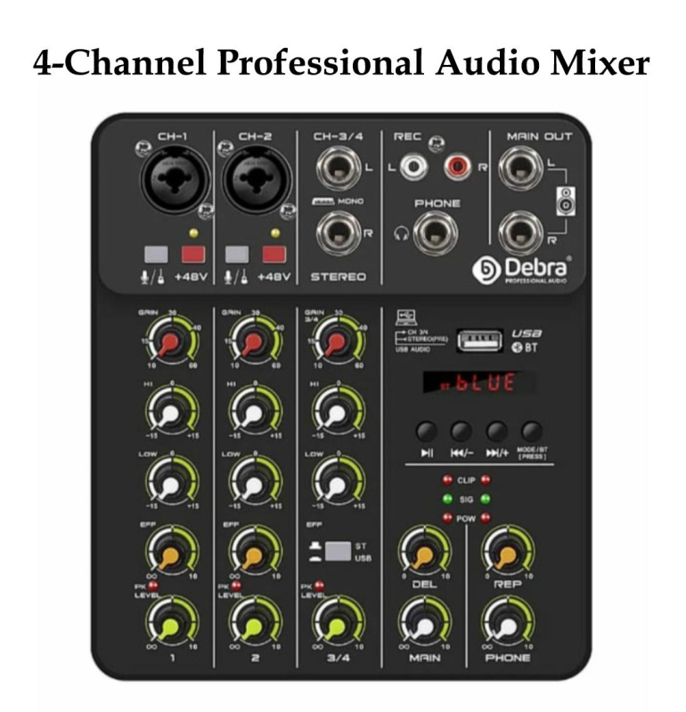 Debra Audio 4-Channel Professional Audio Mixer and Recording Sound Card ...