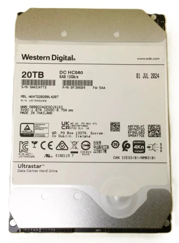 Western Digital 3.5吋 Ultrastar Data Center Hard Drive DC HC560 HDD 20TB ...