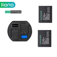 LLANO 綠巨能 2 PCS LP-E12 Rechargeable Lithium-Ion Batteries With LCD Display Dual USB-C QC3.0 ...