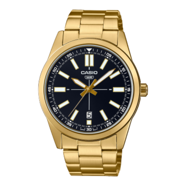 Casio 41mm 黑色錶盤金色不鏽鋼男士石英手錶 MTP-VD02G-1E 價錢、規格及用家意見 - 香港格價網 Price.com.hk