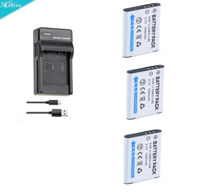 Nijia 3 PCS Olympus Li-50B / Pentax D-Li92 Fully Decoded Info-Lithium Batteries With USBCharger ...