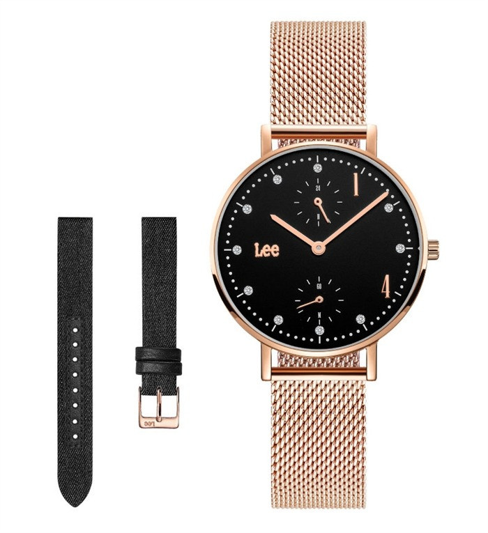 LEE 黑色錶盤玫瑰金色錶帶/布帶手錶套裝 LEF-M137138BOXSET-F 價錢、規格及用家意見 - 香港格價網 Price.com.hk