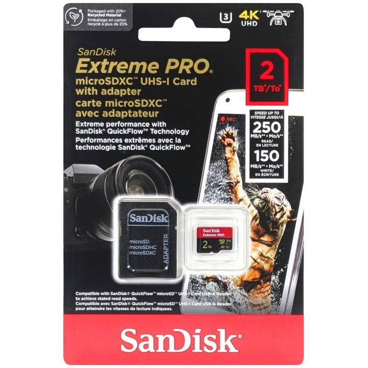 SanDisk Extreme Pro A2 V30 U3 UHS-I microSDXC With Adapter 記憶卡 2TB [R:250 W:150] (SDSQXCD-2T00 ...