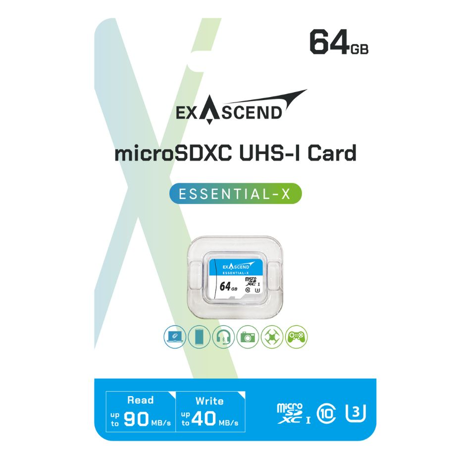 Exascend Essential-X 系列 UHS-I microSD 記憶卡 64GB [R:90 W:40] ES064GTFU3MP ...