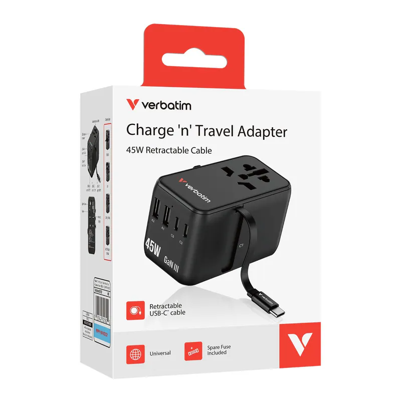 Verbatim Charge ‘n’ Travel Adapter 45W with Cable 旅行轉插充電器 30182 價錢、規格及用 ...