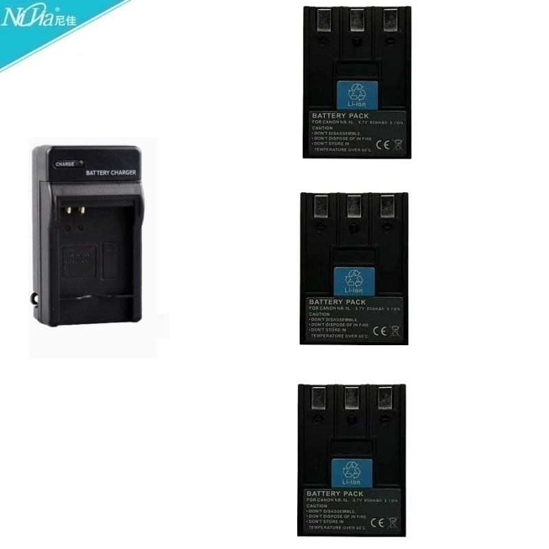 Nijia 3 Pcs NB-3L Batteries With Single-Bay Travel Battery Charger 三電池連 ...