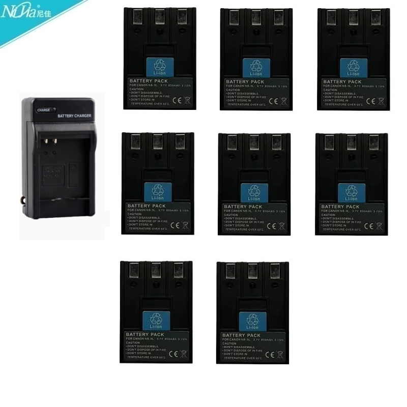 Nijia 8 Pcs NB-3L Batteries With Single-Bay Travel Battery Charger 八電池連 ...